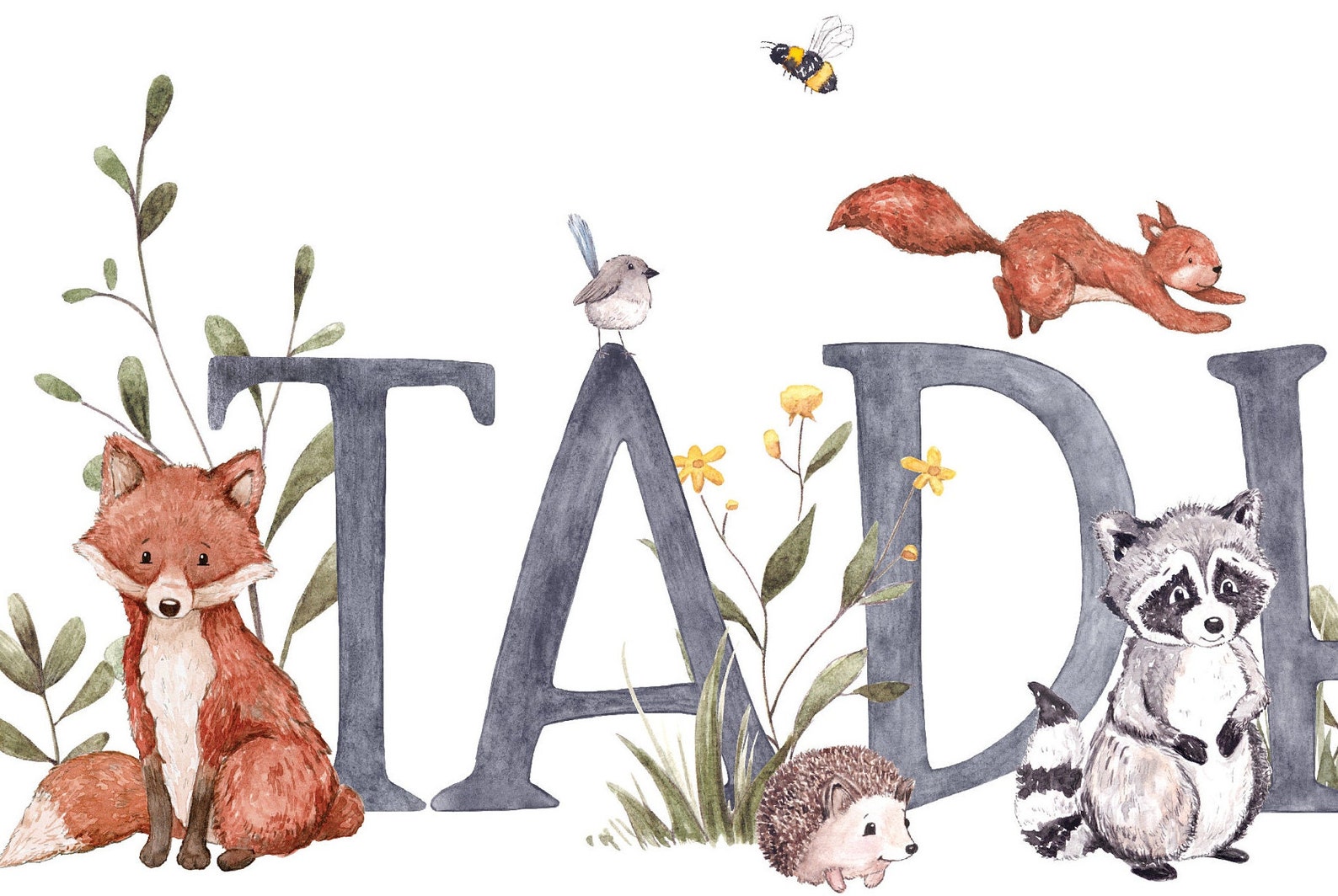 Boys Woodland Name Print Personalised Name Wall Art Art - Etsy Ireland