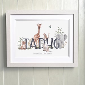 Baby Boys Jungle Animal Name Print Illustration, Nursery Wall Art ...