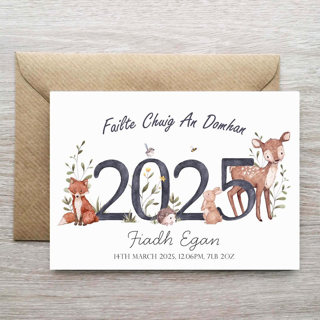 Cartão de boas-vindas ao mundo 2025 em língua irlandesa, cartão de bebê ...