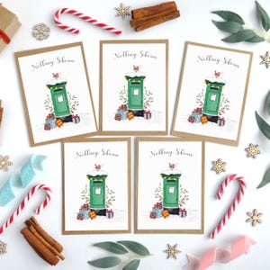 Irish Language 5 Pack Illustrated Christmas Card, Irish Post Box Theme ...