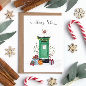 Irish Language 5 Pack Illustrated Christmas Card, Irish Post Box Theme ...