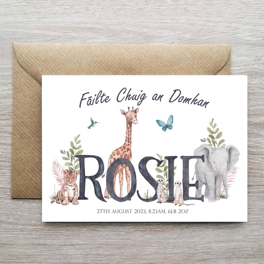 Girls Irish Language Personalised New Baby Card, Baby Card, Anam Cárta ...
