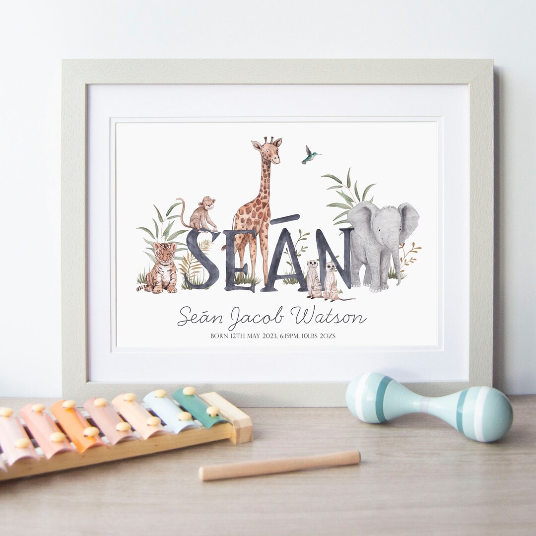 Baby Boys Jungle Animal Name Print Illustration, Nursery Wall Art ...