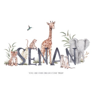 Baby Boys Jungle Animal Name Print Illustration, Nursery Wall Art ...
