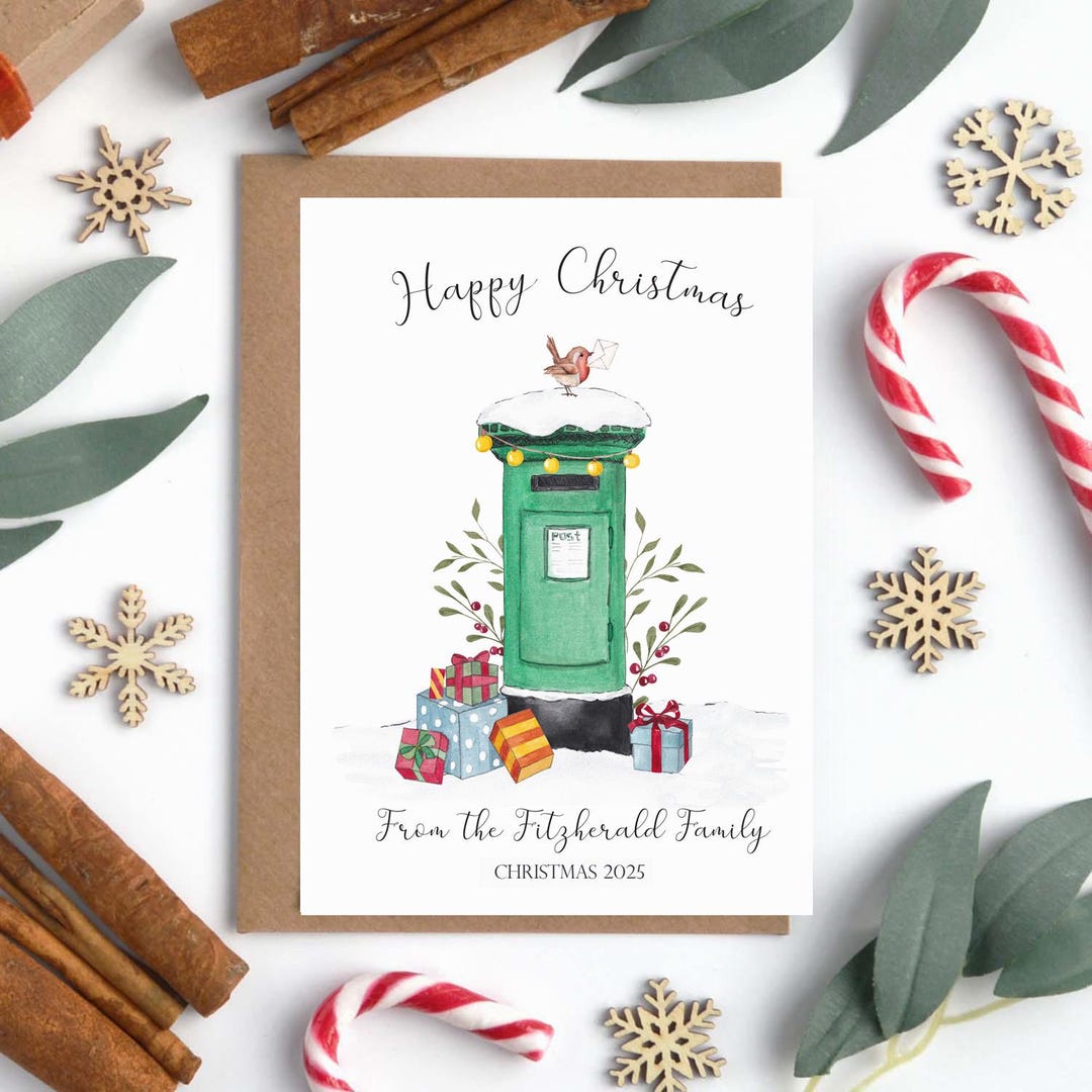 Personalised Green Post Box Christmas Card, Christmas Card for ...