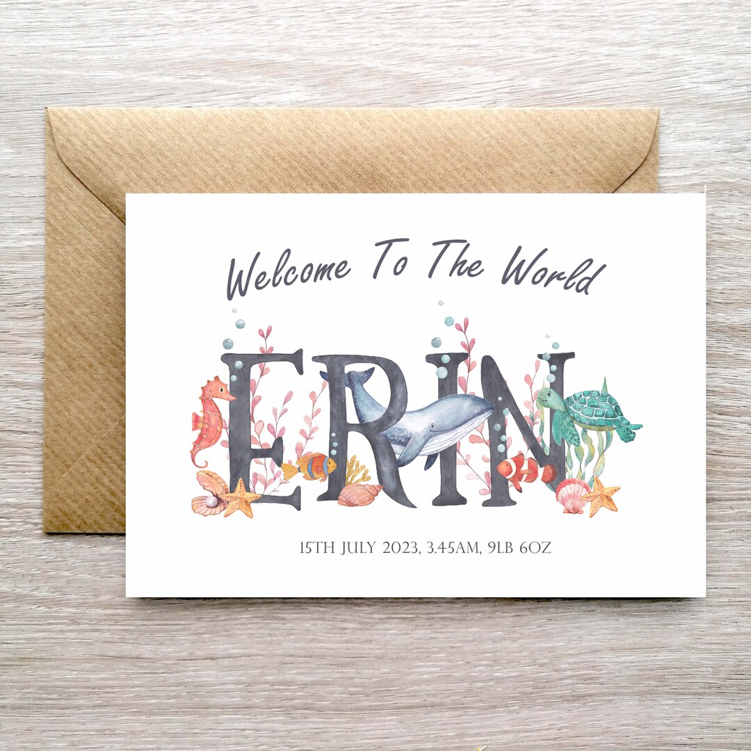 Personalised Ocean Themed Baby Card, New Baby Girl Birth Card, New Baby ...