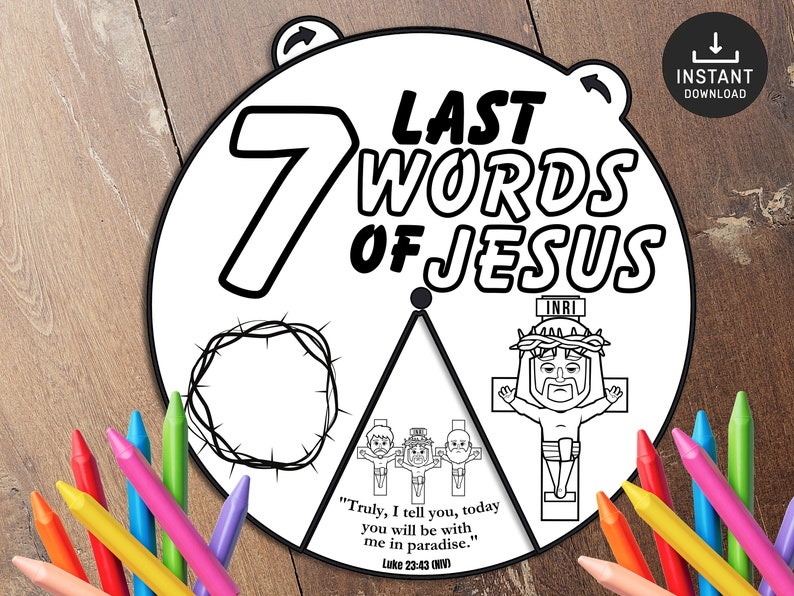 Good Friday Coloring Wheel, Last Words of Jesus, Holy Week, Sunday ...