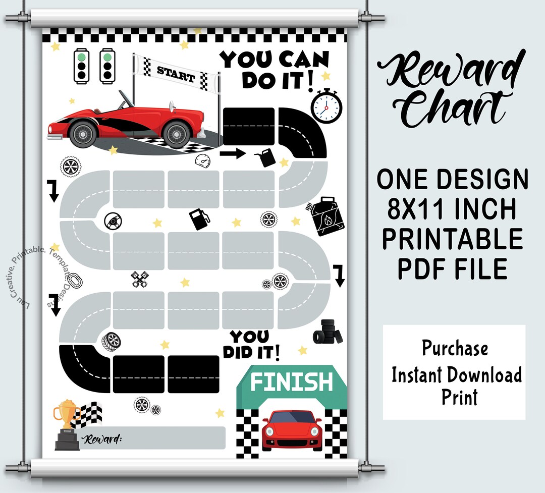 Printable Racing Car Reward Chart Cars Kids Behavior Chart - Etsy