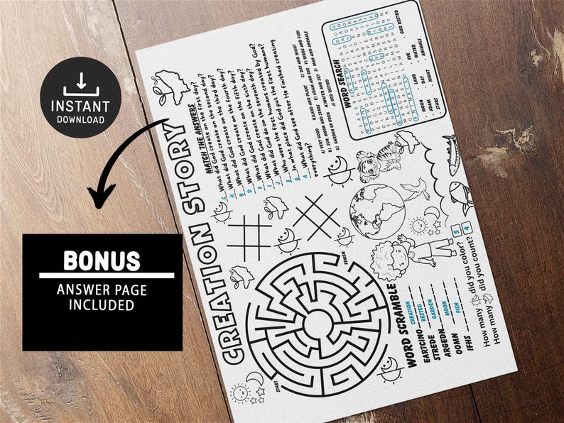 The Creation Story Activity Placemat, Bible Activity, Sunday School ...