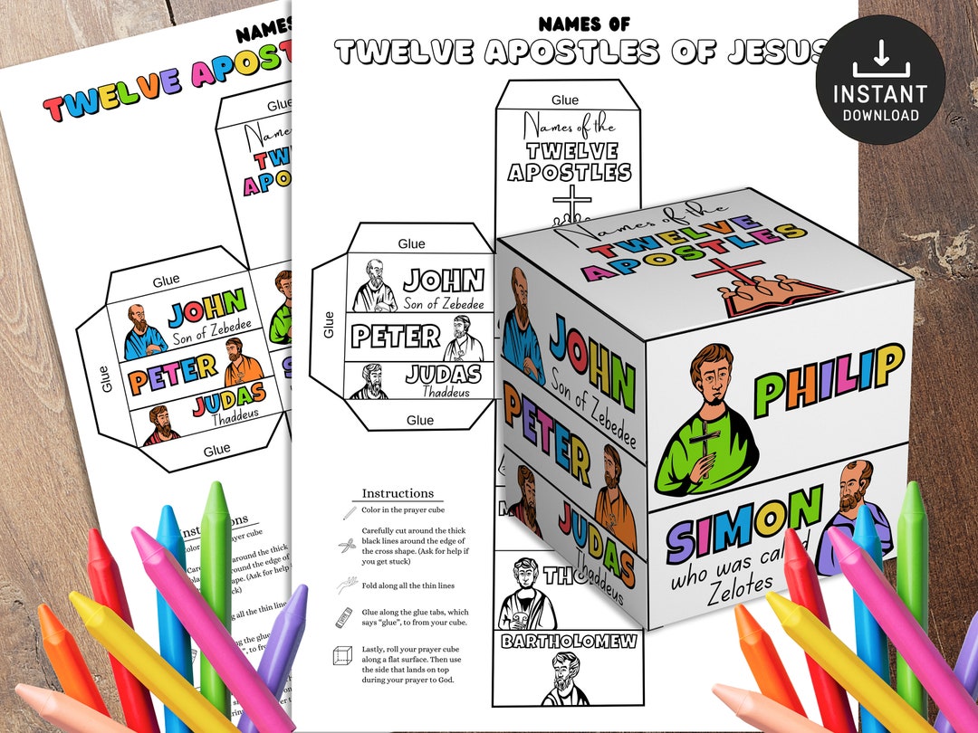 Names of the Twelve Apostles Coloring Cube, Bible Verse Activity, Kids ...