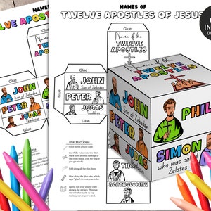 Names of the Twelve Apostles Coloring Cube, Bible Verse Activity, Kids ...