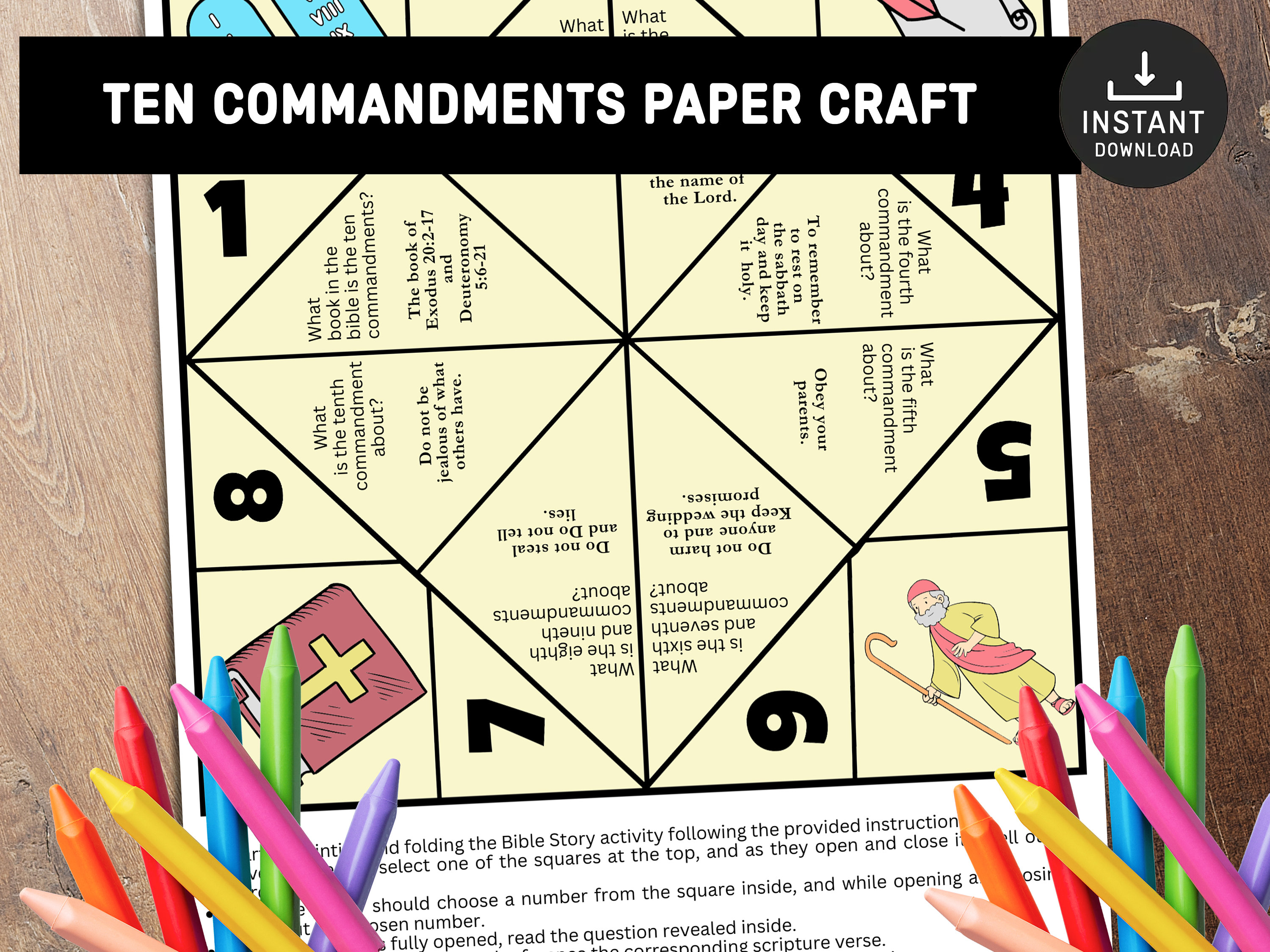 Ten Commandments Bible Story Activity, Sunday School Craft, Printable ...