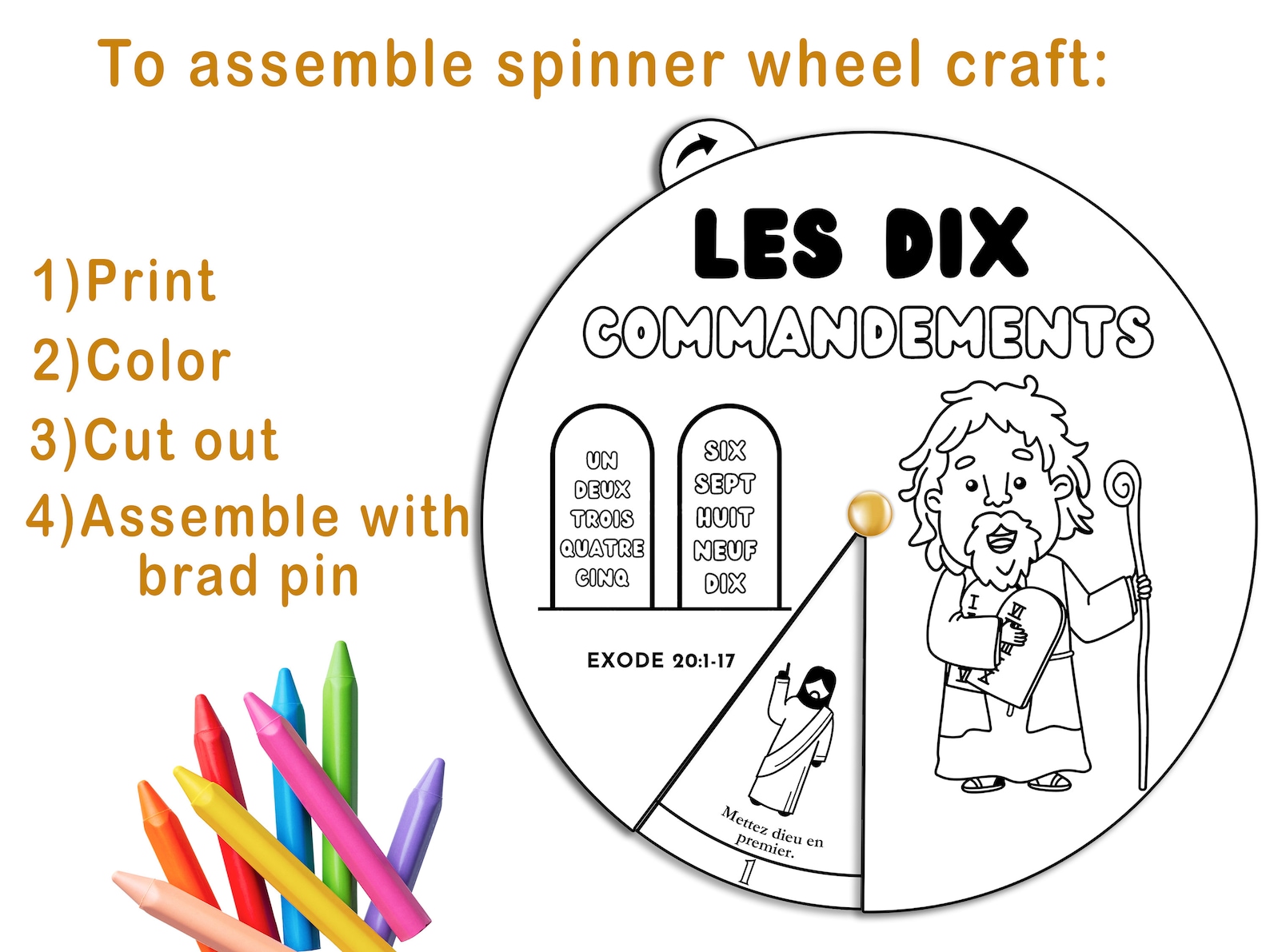 Ten Commandments Coloring Wheel, Bible Activity, Kids Bible Lesson ...