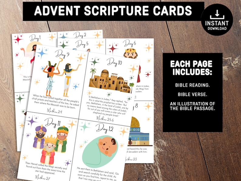 Advent Scripture Cards, Advent Calendar, Watercolor, Floral, Nativity ...