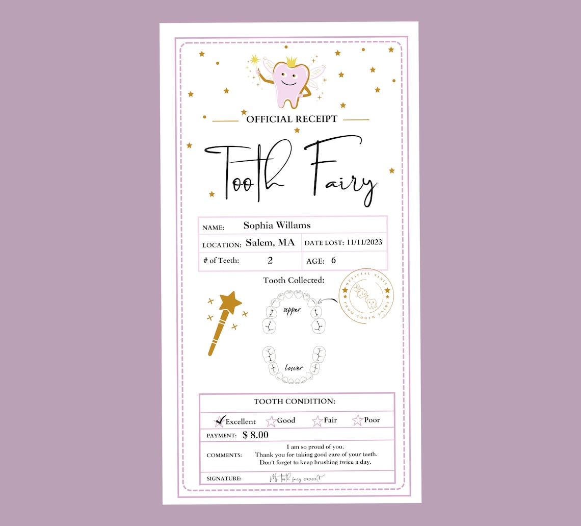 Editable Tooth Fairy Receipt Printable Certificate First - Etsy Australia