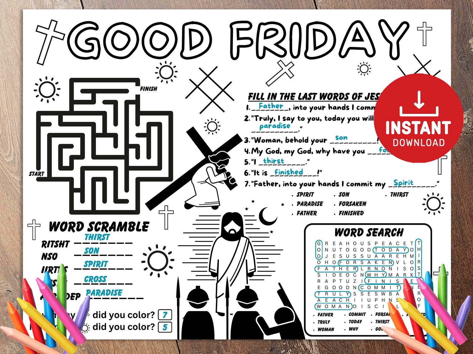 Good Friday Activity Placemat, Holy Week, Sunday School, Bible Placemat ...