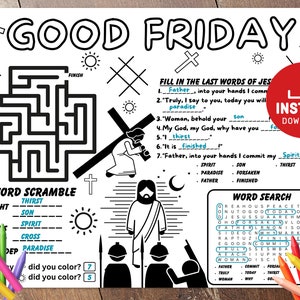Good Friday Activity Placemat, Holy Week, Sunday School, Bible Placemat ...