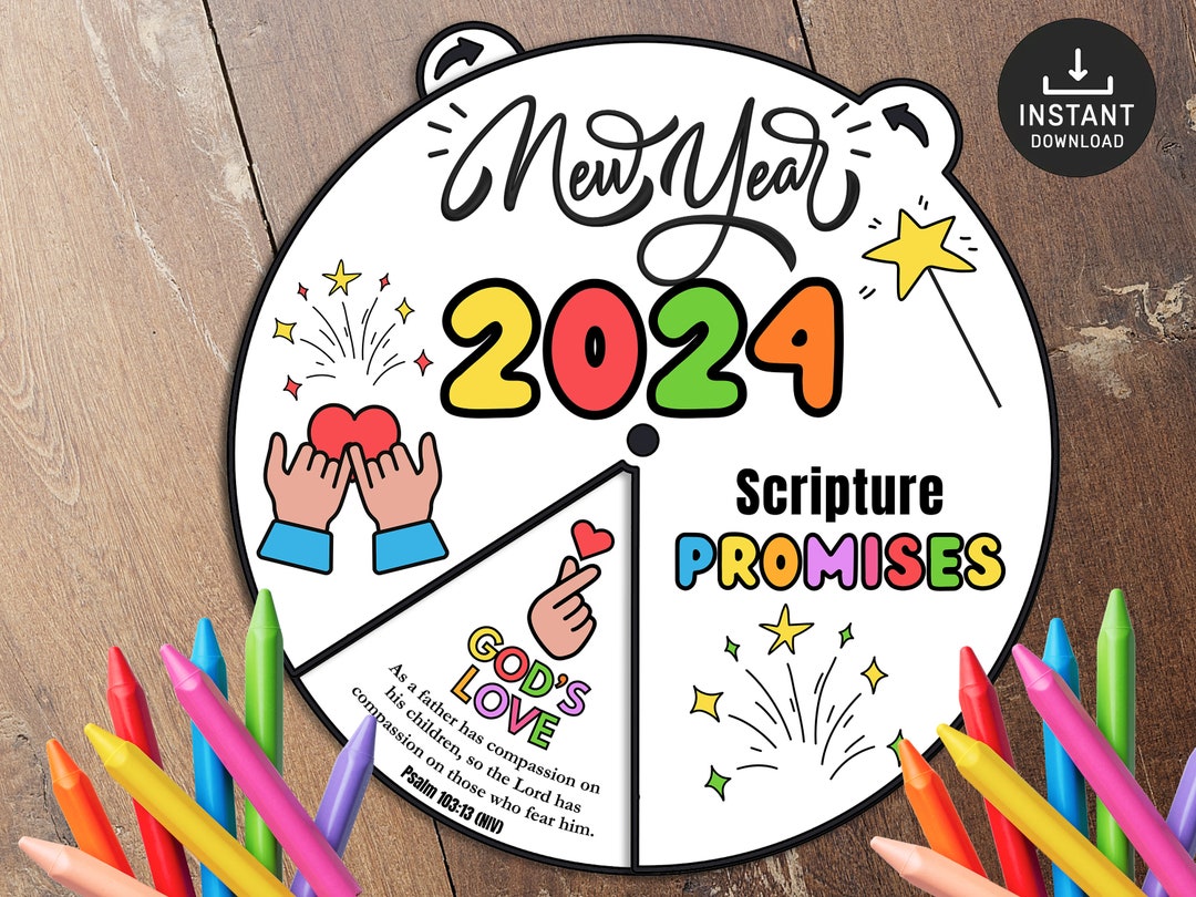 New Year 2024 Scriptures Coloring Wheel Kids Scripture 2024 bible ...