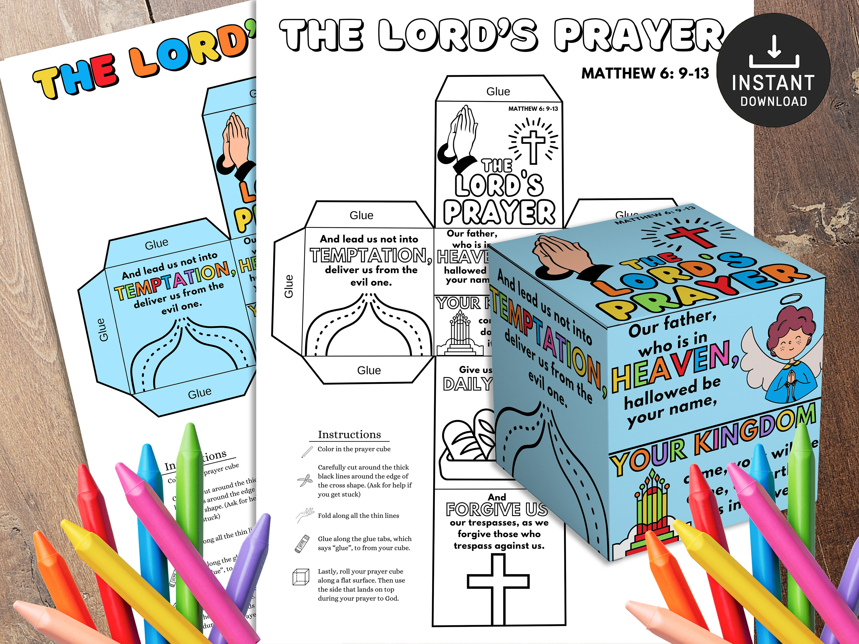 Printable Lords Prayer Cube for Kids, Lord's Bible Verse Sunday School ...