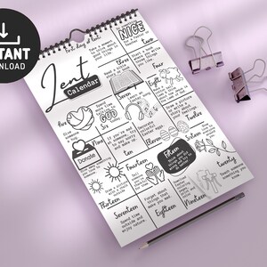 40 Days Lenten Calendar, Lent Printable, Lenten Calendar, Catholic Lent ...