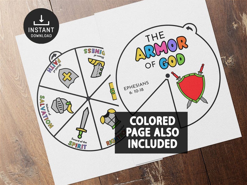 Armor of God Coloring Wheel, Bible Activity, Bible Lesson, Memory Game ...