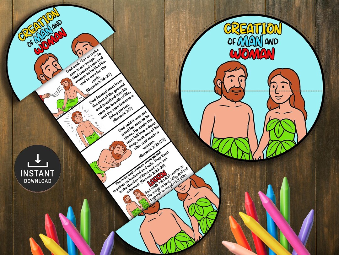 Creation of Man and Woman Folding Surprise Bible Story Craft, Kids ...