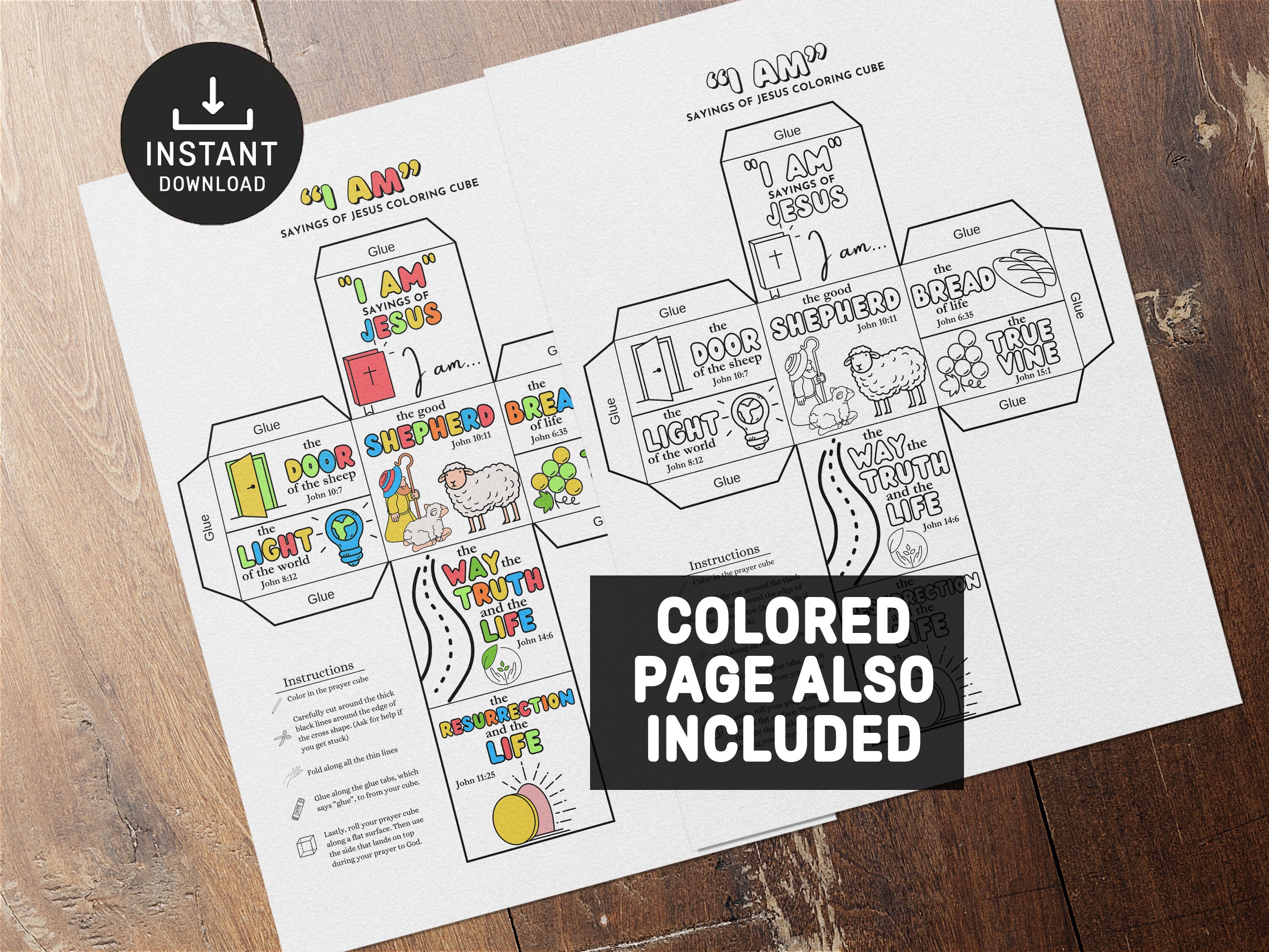 I Am Statements of Jesus Coloring Cube, Printable Bible Activity ...