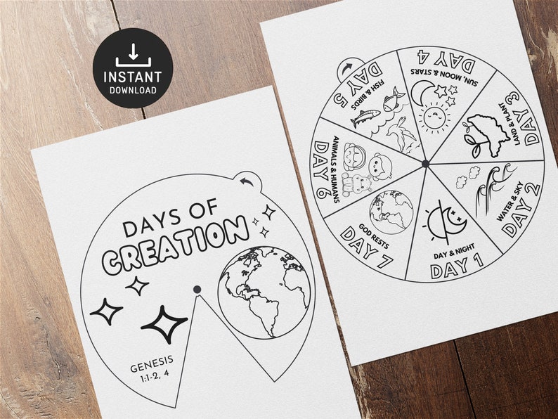 Days of Creation Coloring Wheel, Bible Activity, Kids Bible Lesson ...
