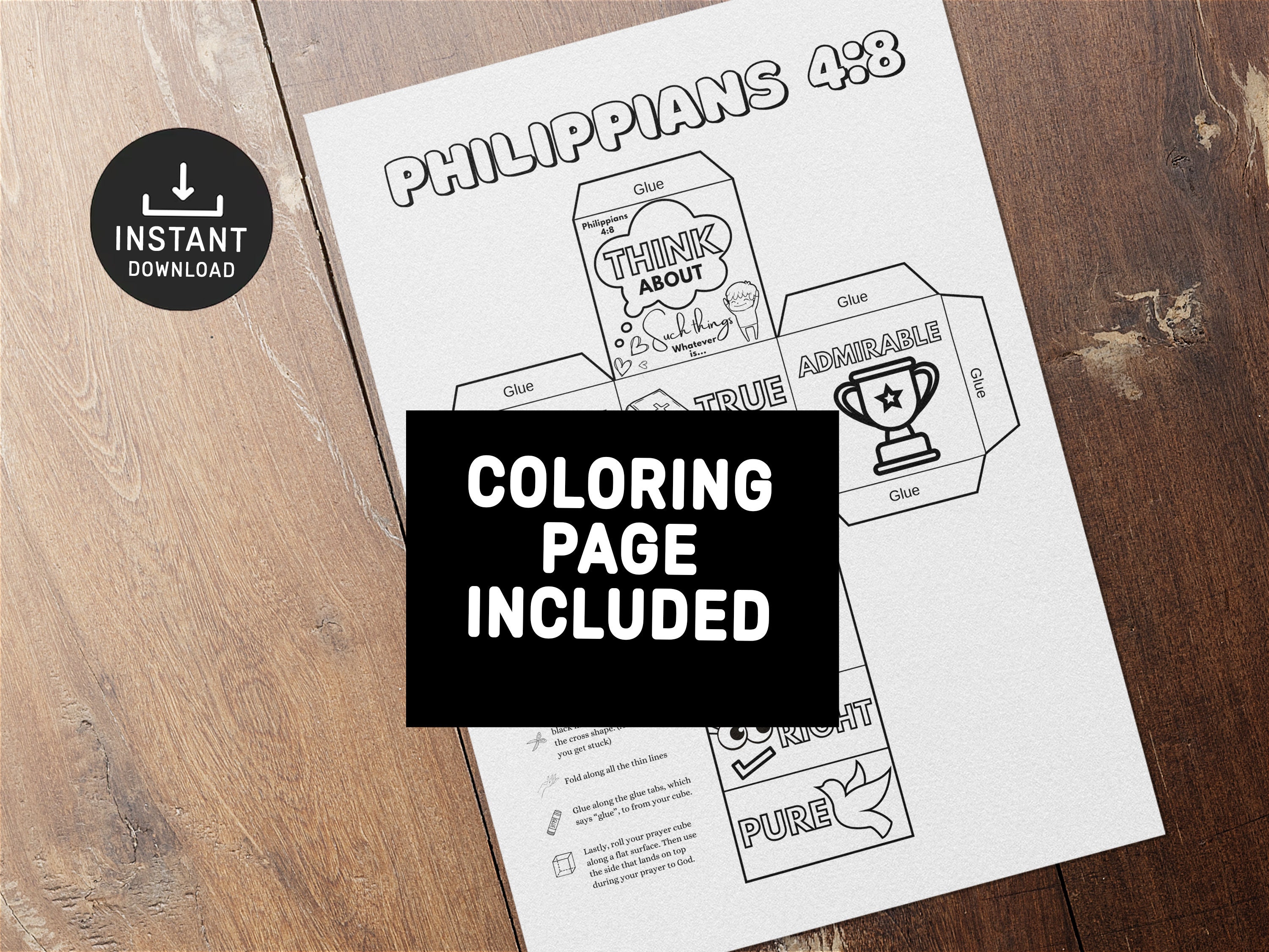 Think About Such Things Philippians 4:8 Coloring Cube, Bible Activity ...