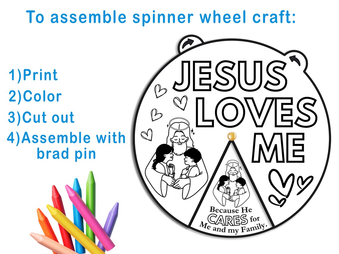 Jesus Loves Me Coloring Wheel, Printable Bible Activity, Watercolor ...