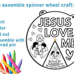 Jesus Loves Me Coloring Wheel, Printable Bible Activity, Watercolor ...
