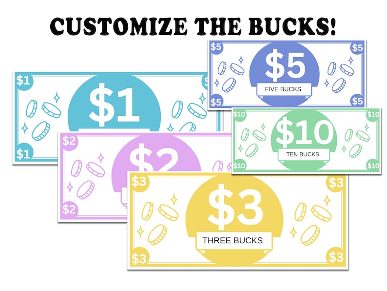 Kids Reward Bucks Printable, Kids Reward Coupons, Chore Bucks ...
