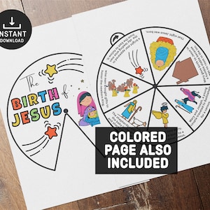 The Birth of Jesus Coloring Wheel, Nativity Christmas Activity, Kids ...