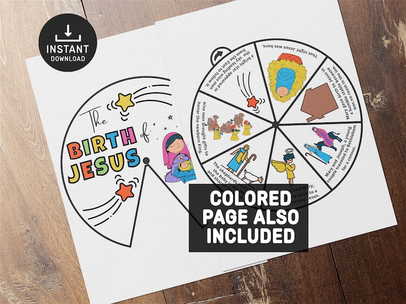 The Birth of Jesus Coloring Wheel, Nativity Christmas Activity, Kids ...