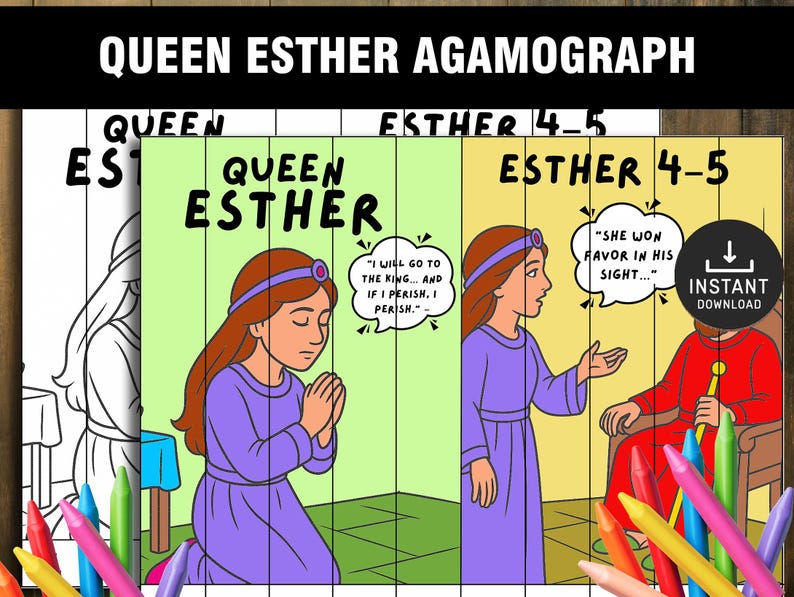 Queen Esther Agamograph, Bible Story Craft, Bible Lesson, Bible Craft ...