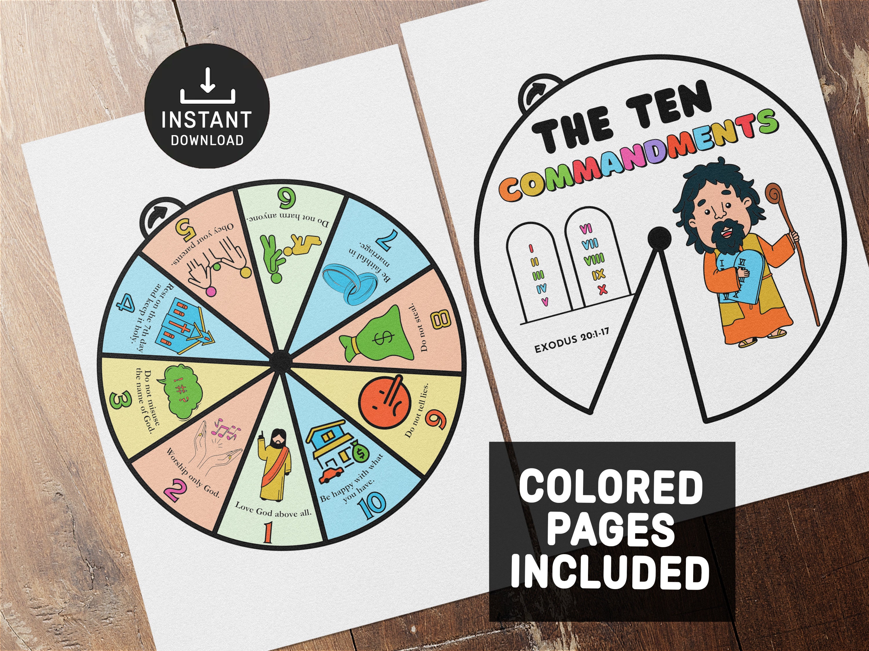 Ten Commandments Coloring Wheel, Bible Activity, Kids Bible Lesson ...