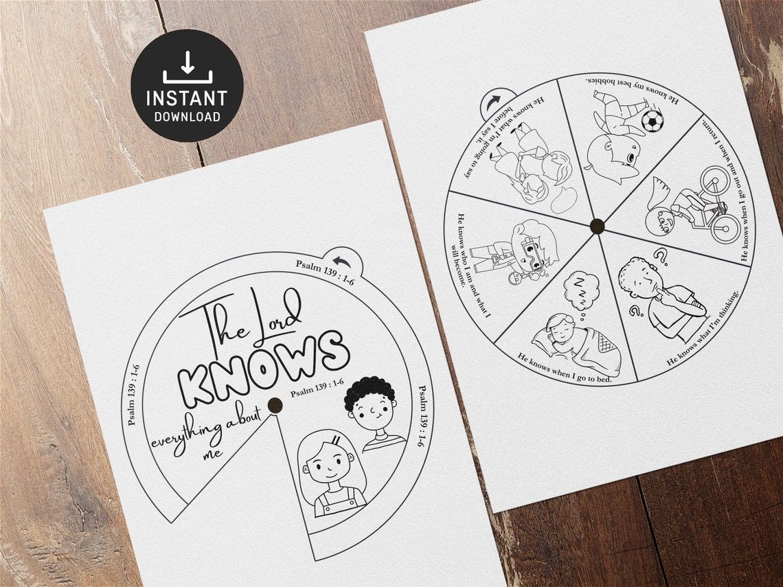 Psalm 139 God Knows Me Coloring Wheel, Bible Story Activity, Kids Bible ...