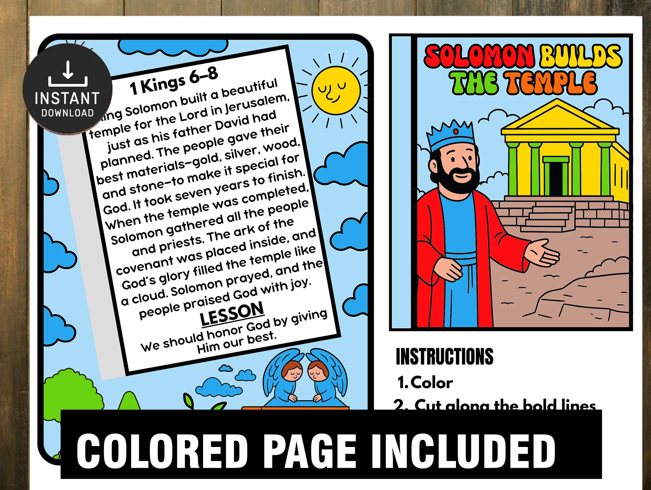 King Solomon Builds the Temple Mini Book, Kids Bible Lesson, Sunday ...