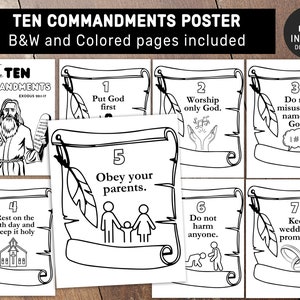 Ten Commandments Flash Card, Printable Bible Activity, Watercolor, Kids ...