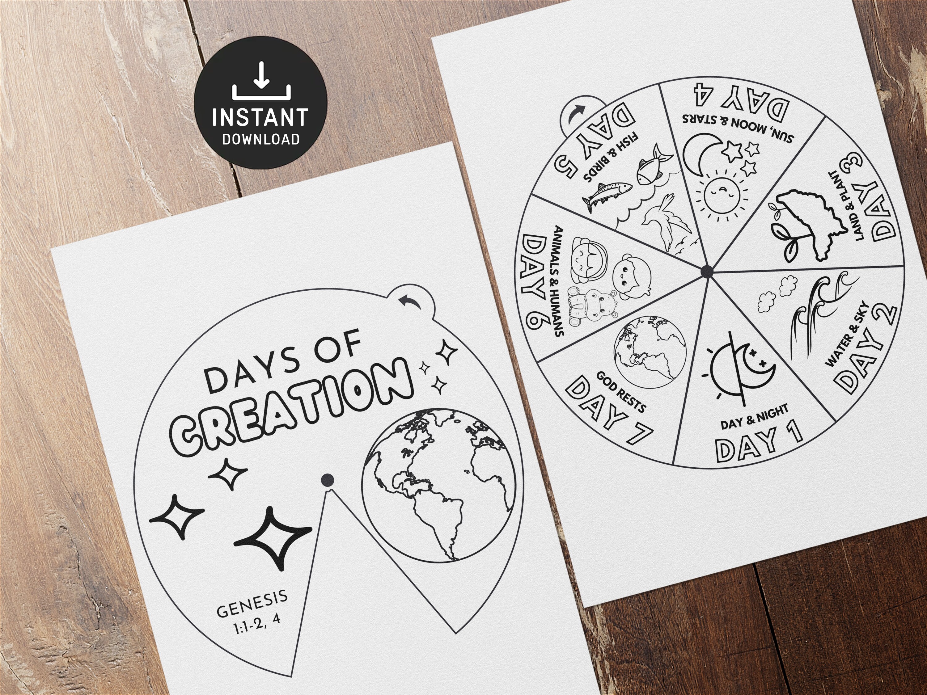 Days of Creation Coloring Wheel Bible Activity Kids Bible - Etsy