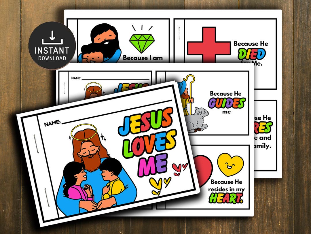 Jesus Loves Me Mini Book, Printable Bible Activity, Watercolor, Kids ...