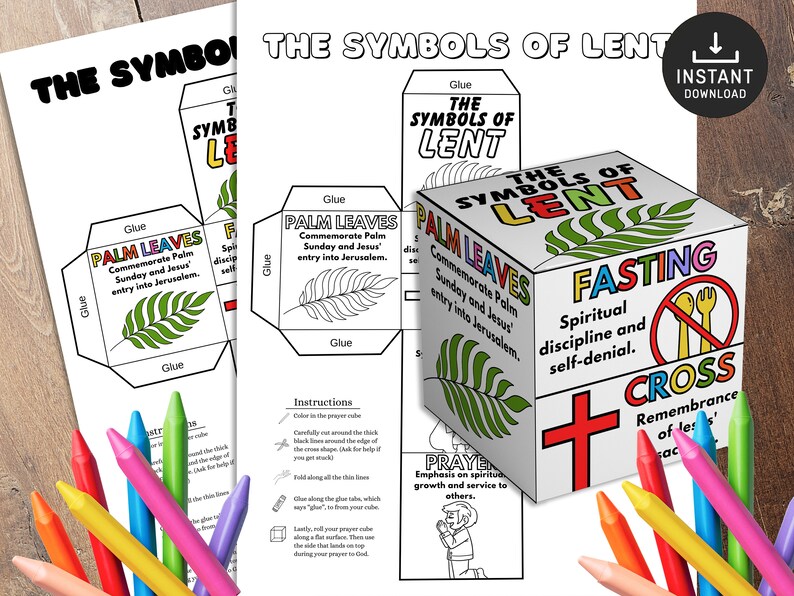 Lent Symbols Coloring Cube, Lent Activity for Kids, Ash Wednesday Bible ...