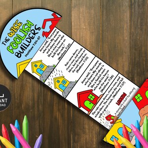 The Wise and Foolish Builders Folding Surprise Bible Story Craft, Bible ...