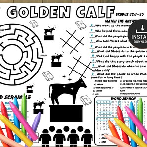 Golden Calf Activity Pages, Bible Activities for Kids, Church Kids ...