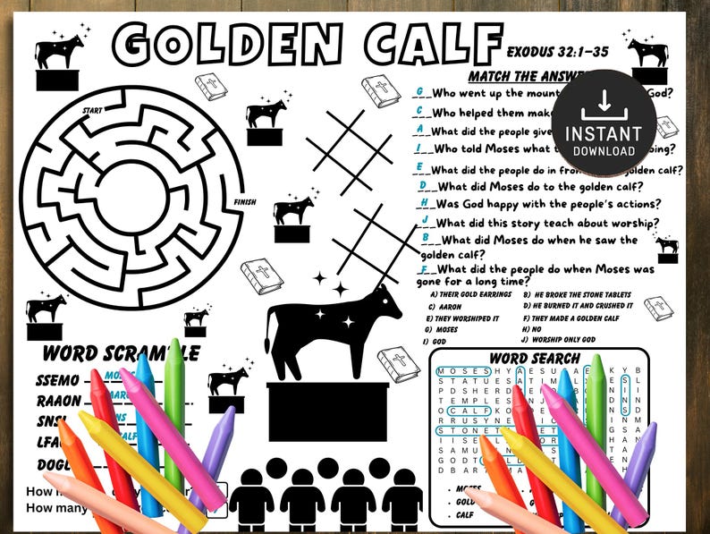 Golden Calf Activity Pages, Bible Activities for Kids, Church Kids ...