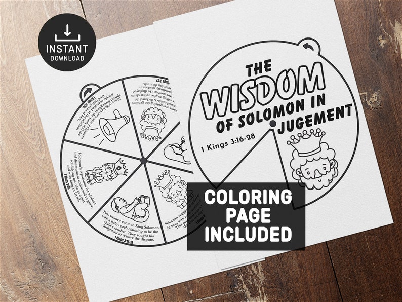 The Wisdom of Solomon Judgement Coloring Wheel, Bible Activity, Wisdom ...