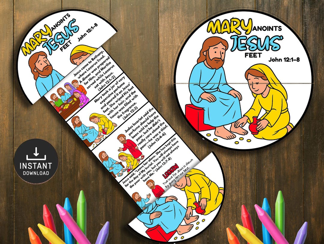 Mary Anoints Jesus at Bethany Folding Surprise Bible Story Craft, Bible ...