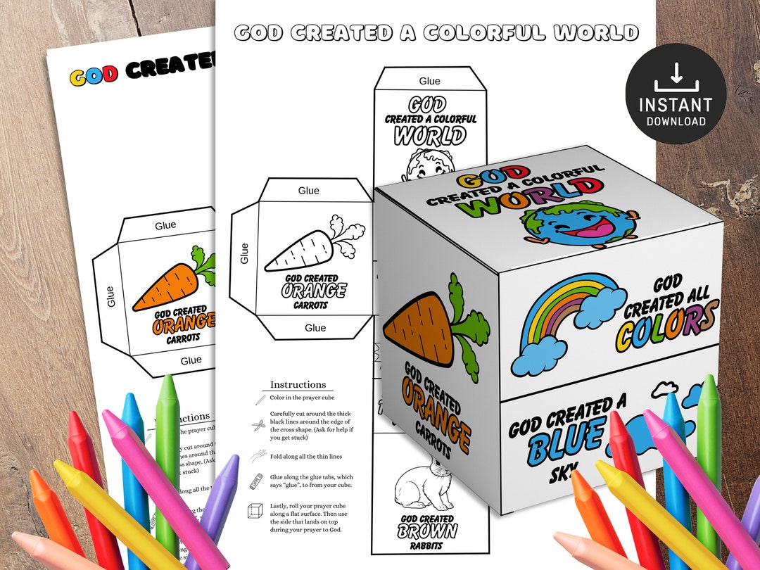 God's Creation Coloring Cube, Bible Activity, Kids Bible Lesson, Memory ...