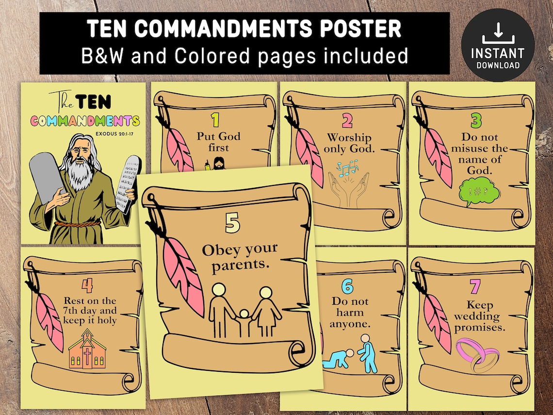 Ten Commandments Flash Card Printable Bible Activity - Etsy