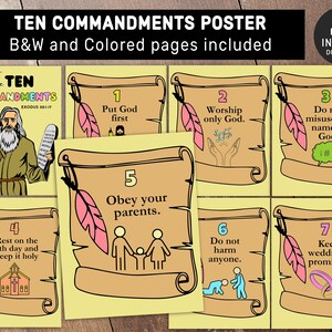 Ten Commandments Flash Card, Printable Bible Activity, Watercolor, Kids ...